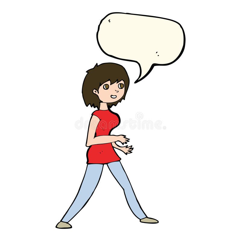 Cartoon Woman Walking with Speech Bubble Stock Illustration ...