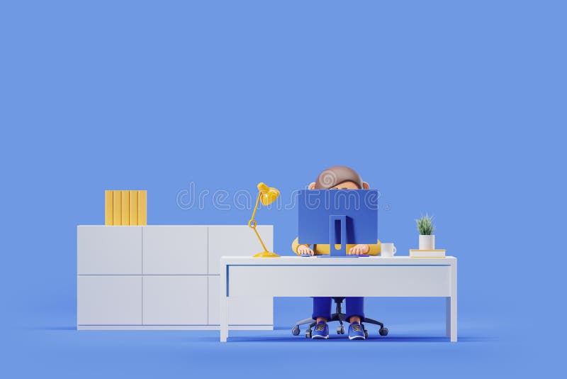 Cartoon Woman Working in Pc Computer, Office Workspace with Desk. Copy ...