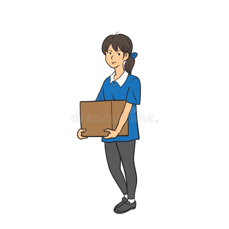 Cartoon Women Carry the Cardboard Box Stock Vector - Illustration of ...