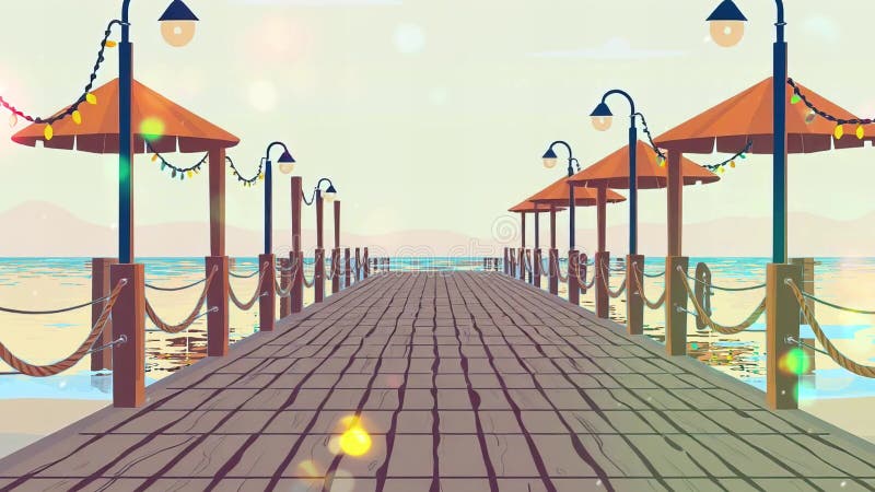 Deck with Lights Background with Beach Scenery. Stock Footage - Video ...