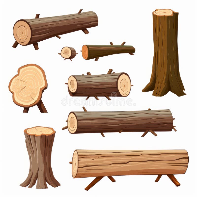 Cartoon Wood Logs and Trunks Collection, Vector Illustration Stock ...