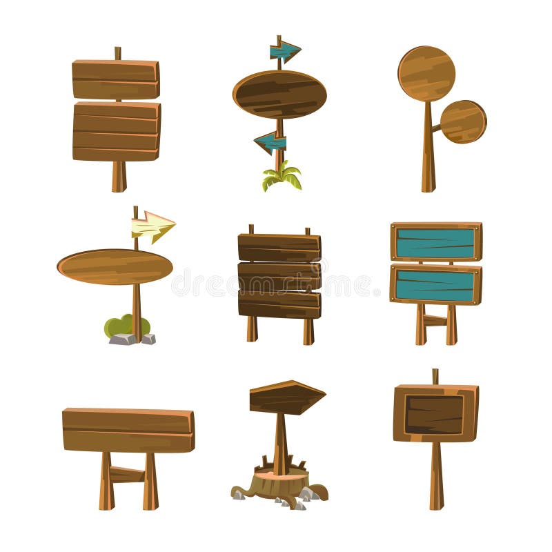 Cartoon Wood Signs and Banners Vector Stock Vector - Illustration of ...