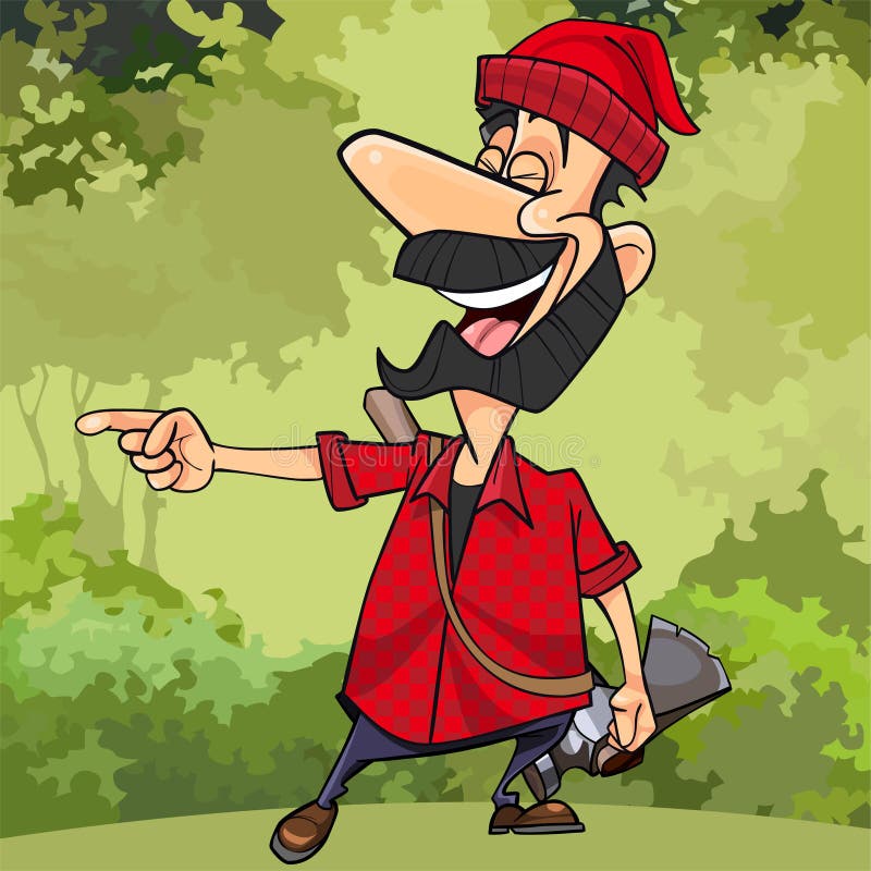 Cartoon Woodcutter in the Forest really Laugh Pointing To the Side ...