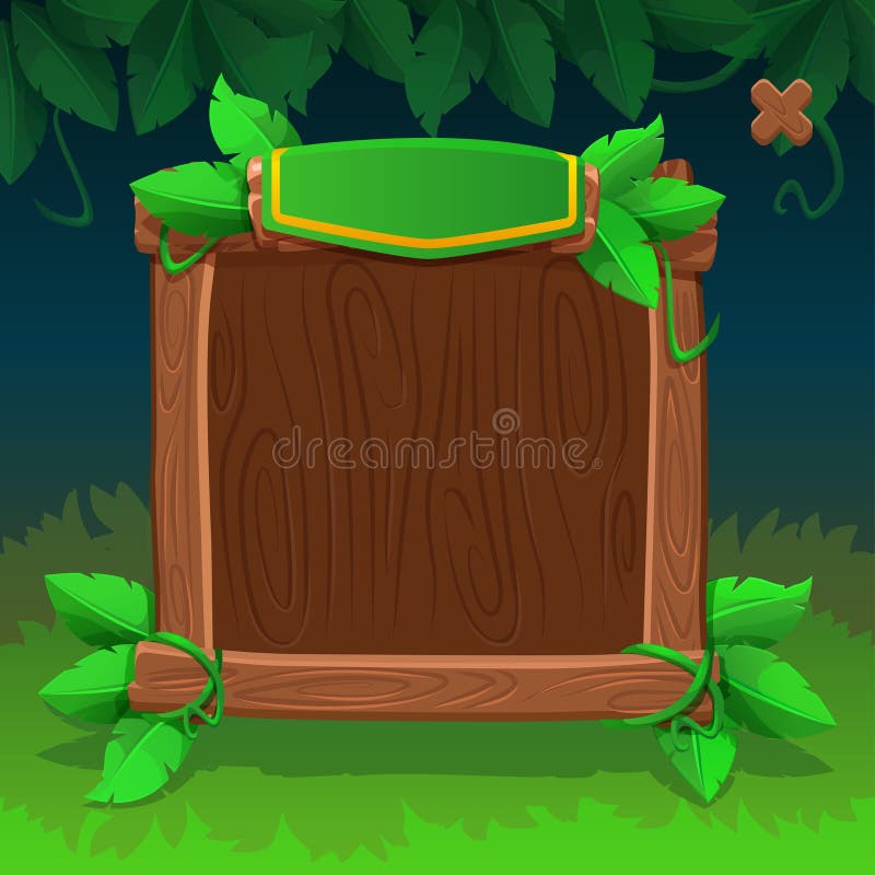 Wooden Jungle Game Ui Sign Board Cartoon Vector Stock Vector ...