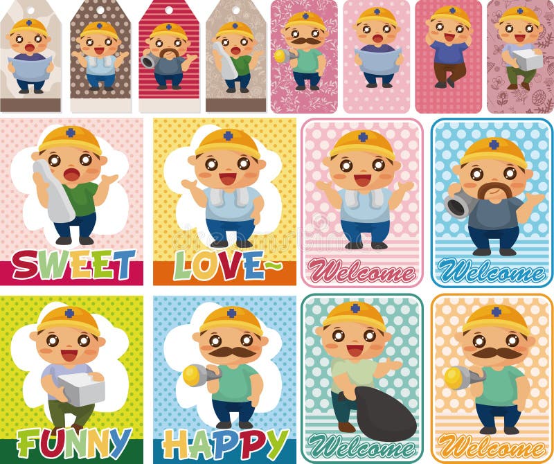 Cartoon worker card stock vector. Illustration of cute - 22045371