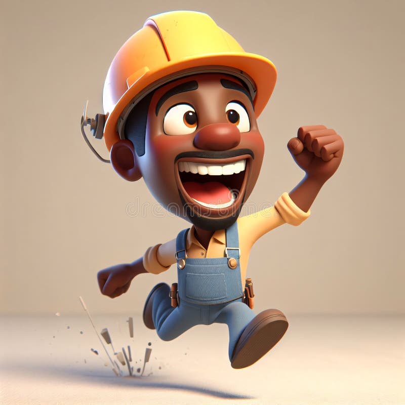 Cartoon Worker, Jumping with Joy, 3D Animated Character, Exaggerated ...