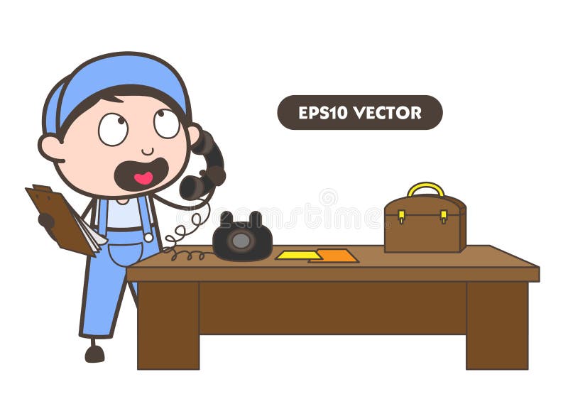 Cartoon Worker Talking on Phone Vector Illustration Stock Illustration ...