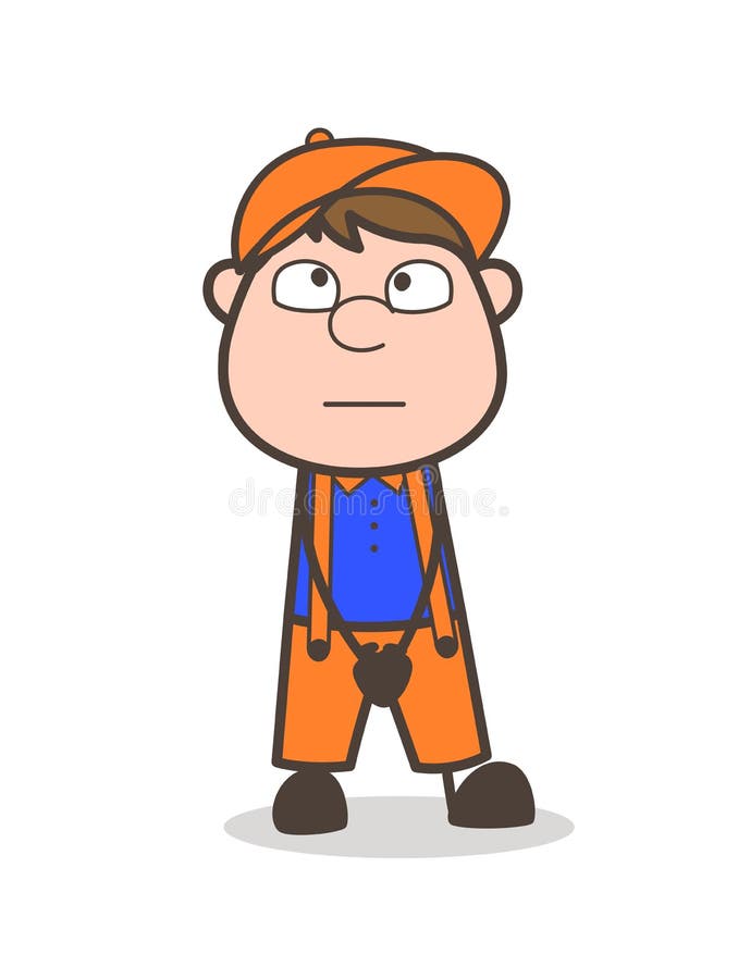 Cartoon Worker Thinking Face Vector Stock Illustration - Illustration ...