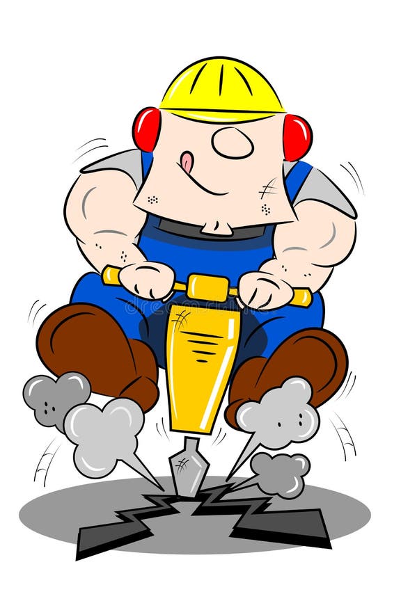 Cartoon Workman Drilling the Road Stock Vector - Illustration of labor ...