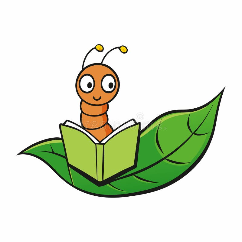 A Cartoon Worm Reading a Book on a Leaf Stock Vector - Illustration of ...