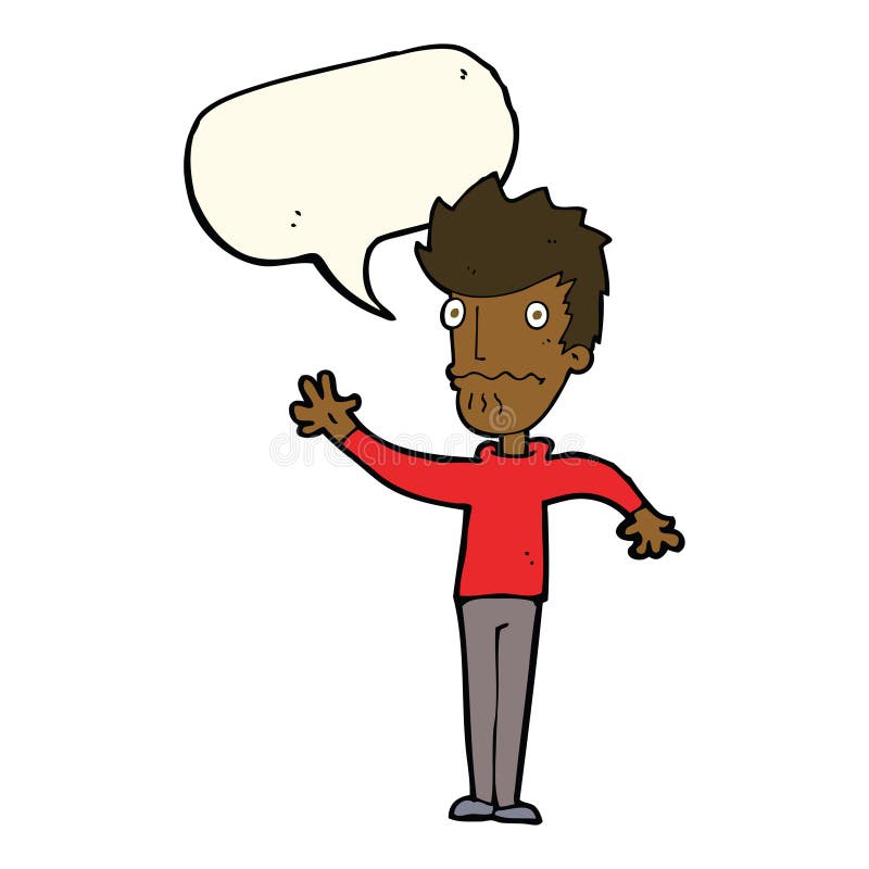 Cartoon Worried Man Reaching Out with Speech Bubble Stock Illustration ...