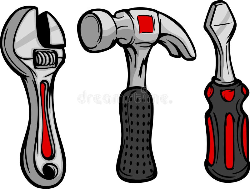 Cartoon Hands Holding Tools Stock Vector - Illustration of icon, fixit ...