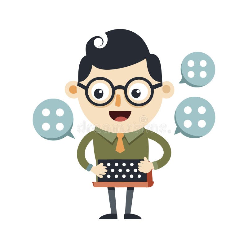 Cartoon Writer with Typewriter and Speech Bubbles, Creative ...