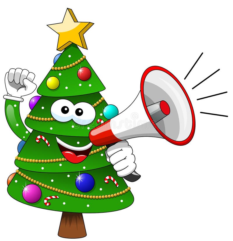 Cartoon Xmas Tree Speaking Megaphone Isolated Stock Vector ...