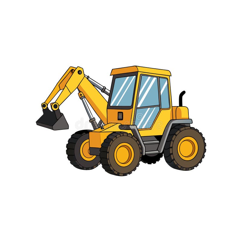 Cartoon Yellow Backhoe Loader Construction Vehicle Illustration Stock ...
