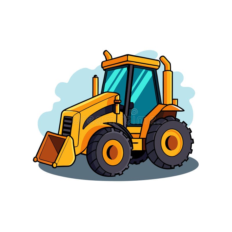 Cartoon Yellow Backhoe Loader Excavator Construction Equipment Vehicle ...