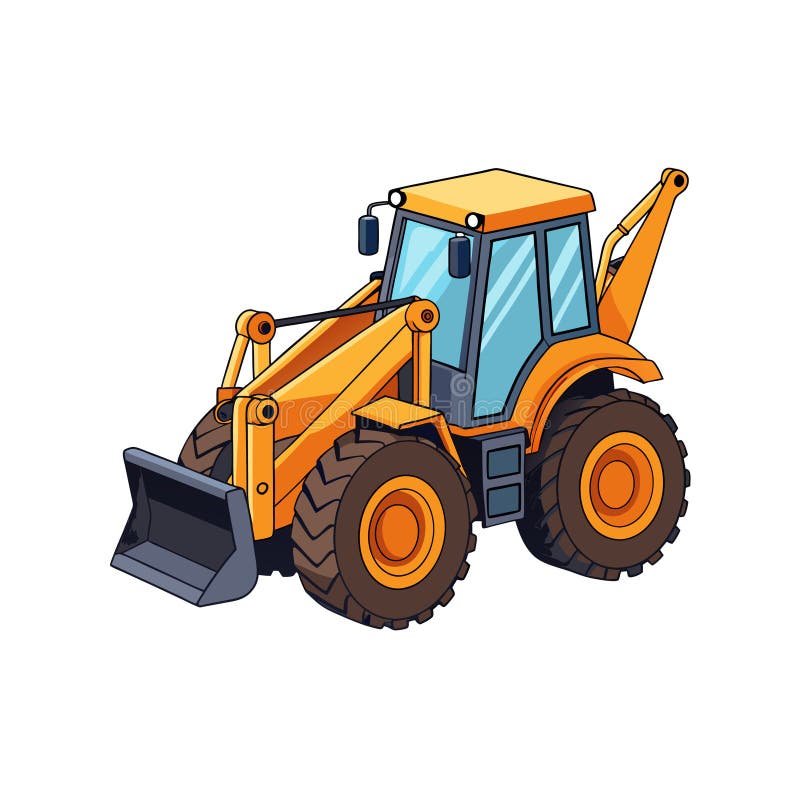 Cartoon Yellow Backhoe Loader Excavator Construction Vehicle ...