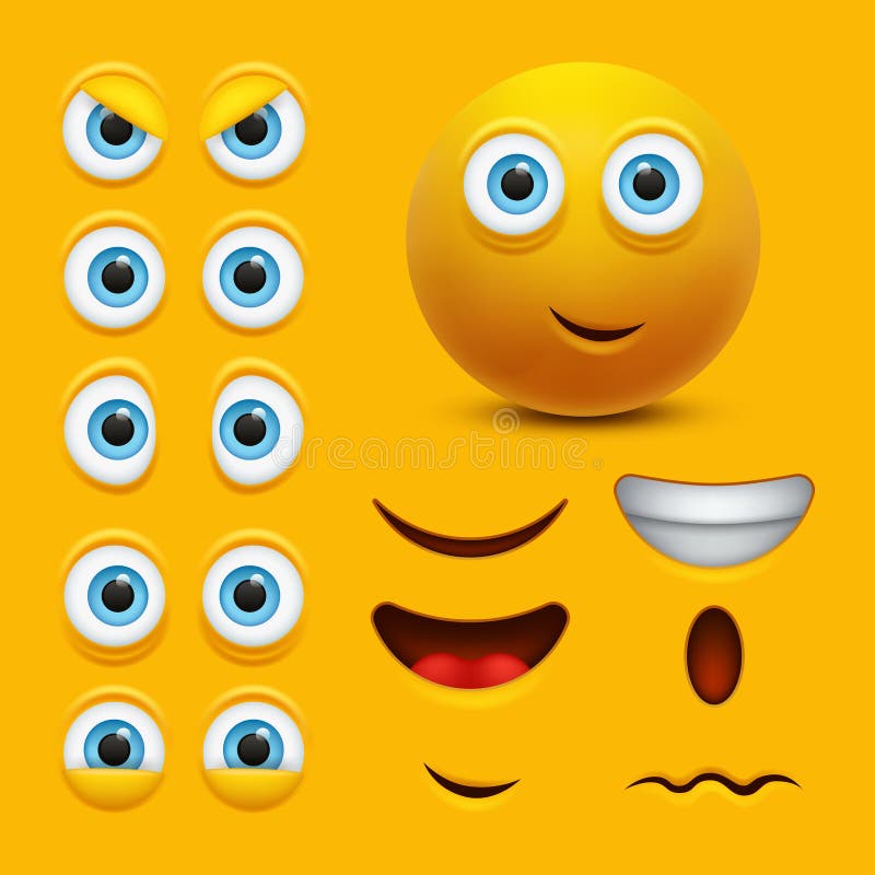 Cartoon Yellow 3d Face Character Creation Constructor. Emoji with ...
