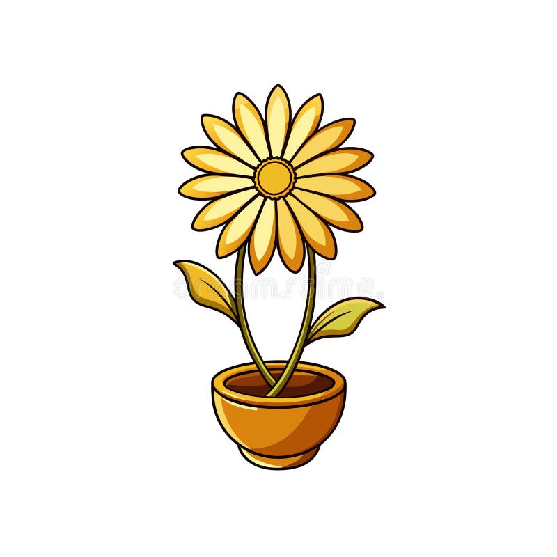 Cartoon Yellow Daisy in Pot Isolated on White Stock Illustration ...