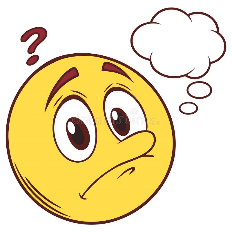 Cartoon Yellow Emoticon Deep in Thought with a Question Mark, Perfect ...