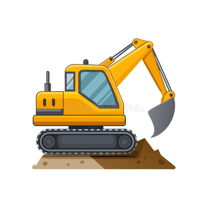 Cartoon Yellow Excavator Digging Soil Construction Vehicle Stock ...