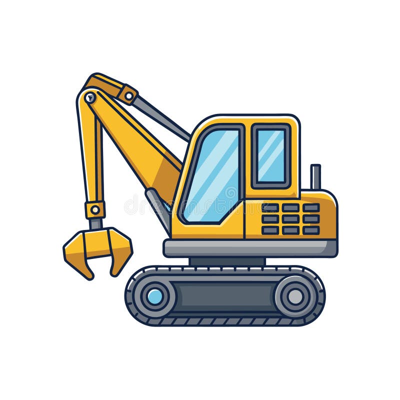 Cartoon Yellow Excavator with Grapple Illustration Vector Graphic Stock ...