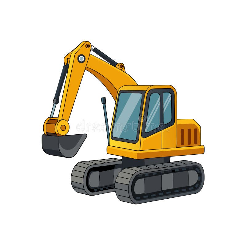 Yellow Excavator Cartoon Illustration for Kids and Education Stock ...