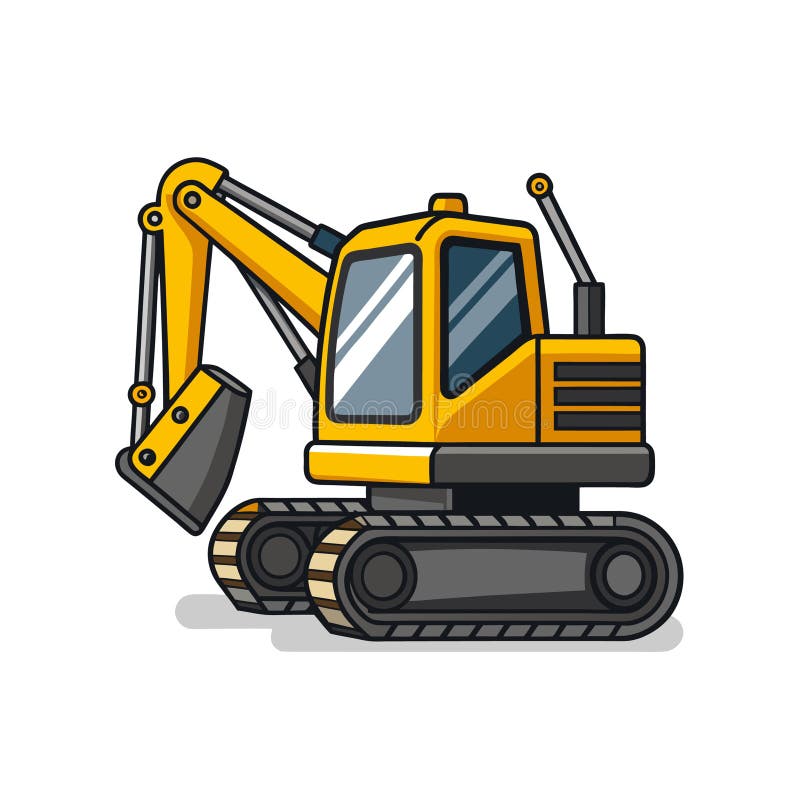 Cartoon Yellow Excavator Isolated on White Background Vector Stock ...