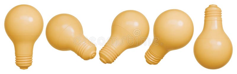 Cartoon Yellow Led Lightbulb Set. Isolated Light Bulb. 3D Rendering ...
