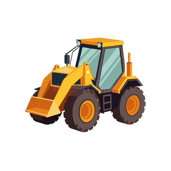 Cartoon Yellow Tractor with Front Loader on White Background Stock ...