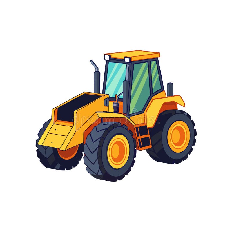 Cartoon Yellow Tractor Illustration on a White Background Stock ...