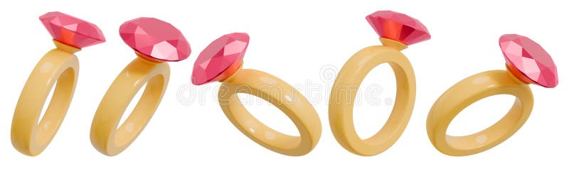 Cartoon Yellow Wedding Ring with a Ruby. Engagement Design Elements Set ...