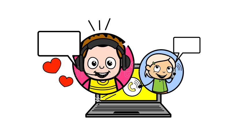 Cartoon Young Boy Online Calling Stock Illustration - Illustration of ...