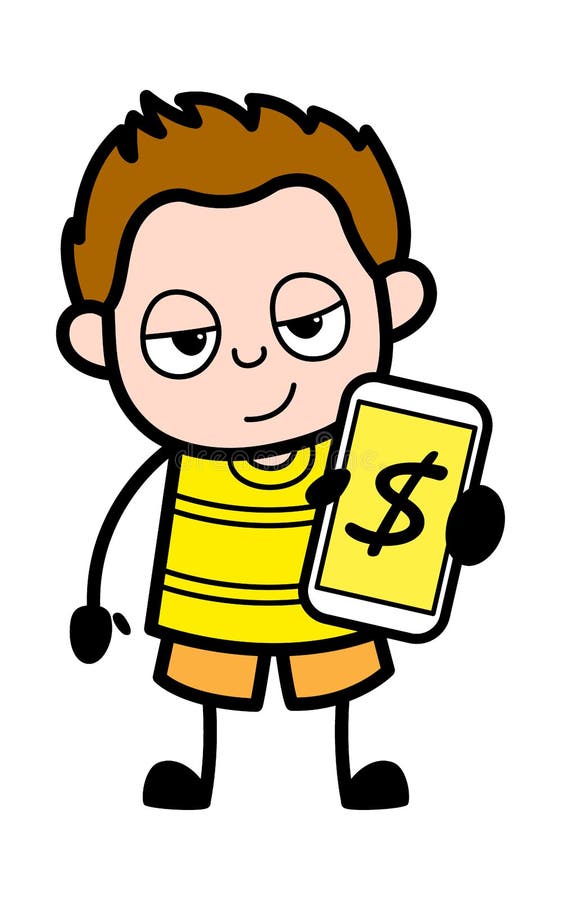 Cartoon Young Boy Showing Money in Cell Phone Stock Illustration ...