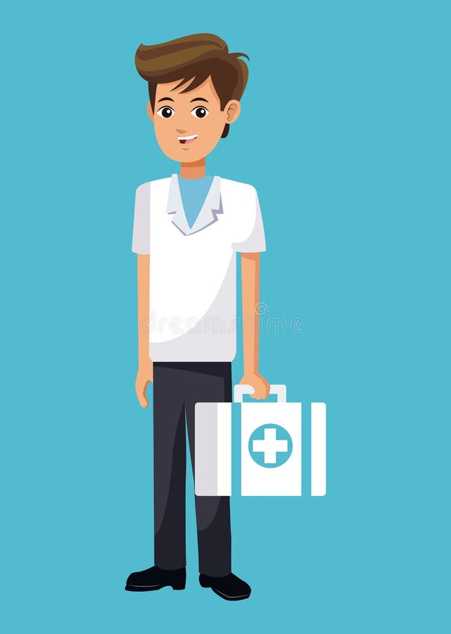 Cartoon Young Doctor with First Aid Kit Stock Vector - Illustration of ...