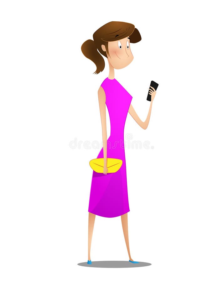 Cartoon Young Girl Using Smart Phone. Stock Vector - Illustration of ...