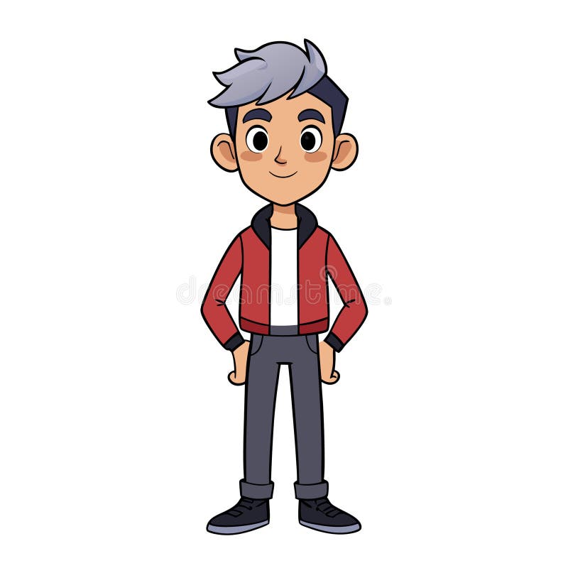 Cartoon Young Man with Red Jacket Illustration Stock Photo ...