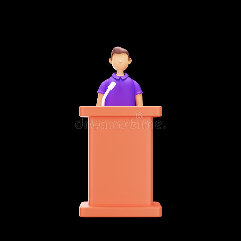 Cartoon Young Man Standing in Mic Podium 3D Element Against Black Stock ...
