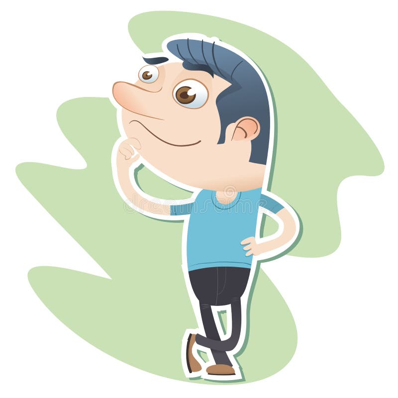 Cartoon Young Man Thinking. Stock Vector - Illustration of look, male ...