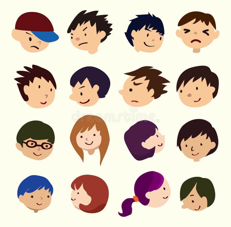 Young people face stickers stock vector. Illustration of doodle - 24845484