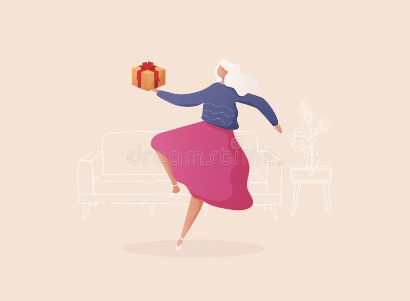 Cartoon Young Woman Received Present Stock Vector - Illustration of ...