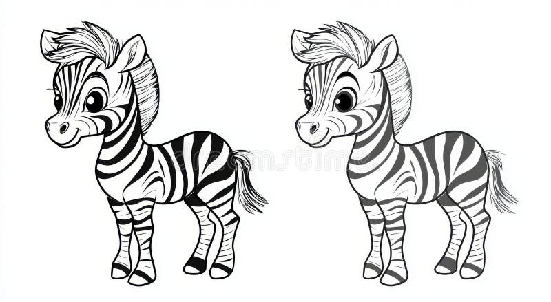 Cartoon Zebra Character Featuring Both Colorful and Outline Designs ...