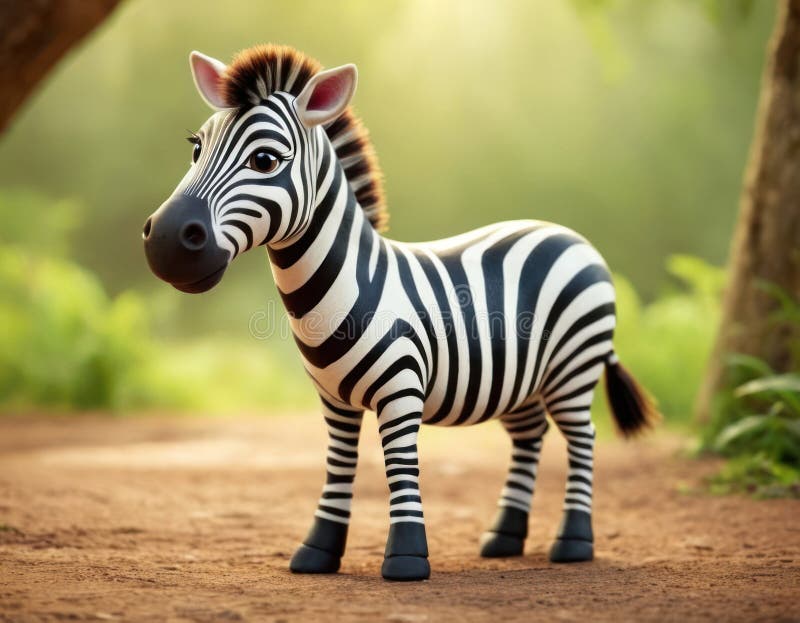 A Cartoon Zebra with Distinct Black and White Stripes Stands on a ...