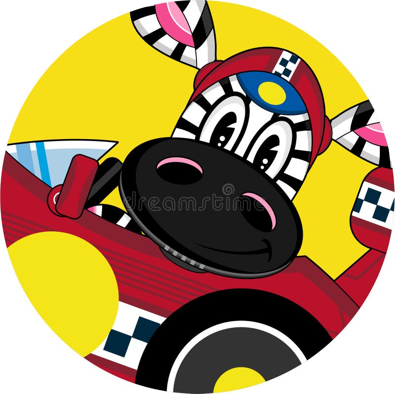 Cartoon Zebra in Racing Car Stock Vector - Illustration of smiling ...