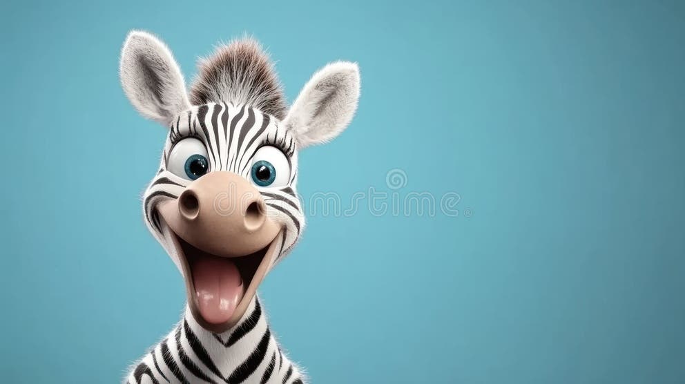 Cartoon Zebra Smiling with Funny Expression Blue Studio Background ...