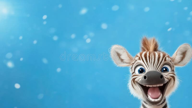 Cartoon Zebra Smiling with Funny Expression Blue Studio Background ...