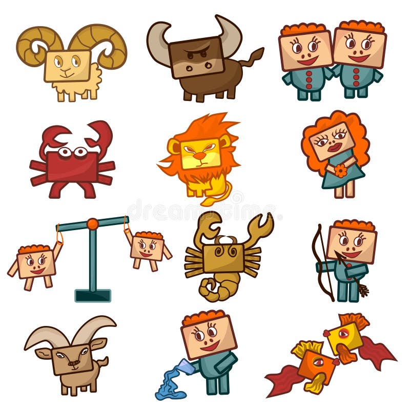 Cartoon Zodiac signs stock vector. Illustration of rectangular - 84999470