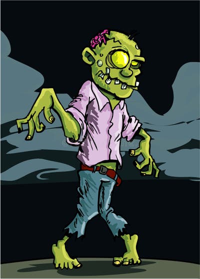 Cartoon Zombie with Cloudy Night Sky Stock Vector - Illustration of ...