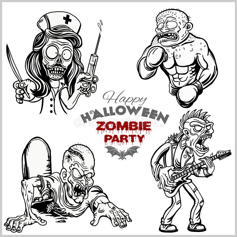 Cartoon Zombie Set Isolated on White Stock Vector - Illustration of ...