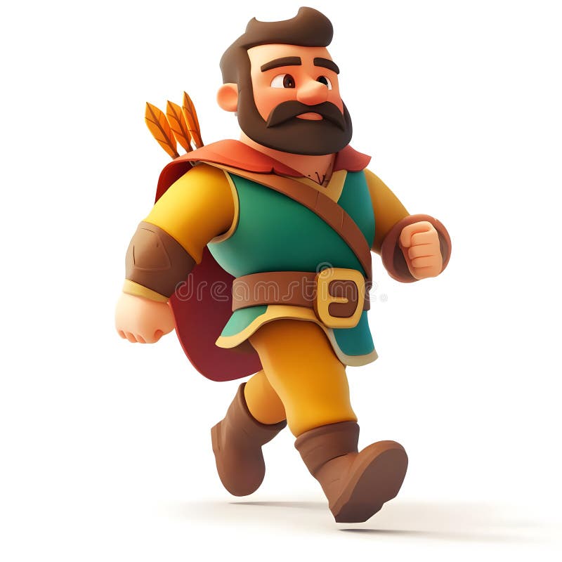 Cartoonish Archer Walking with Arrows in Back Isolated on White ...